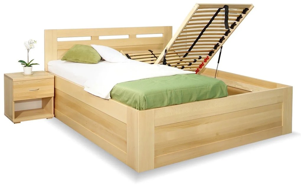 Vysoká postel s úložným prostorem Floria, 160x200, 180x200, masiv buk