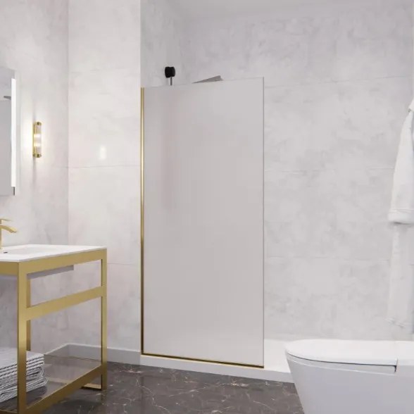 Erga Paris, sprchová zástěna Walk-In 130x200 cm, 8mm sklo námraza, zlatý lesklý profil, ERG-V02-PARIS-130x200-FR-GD