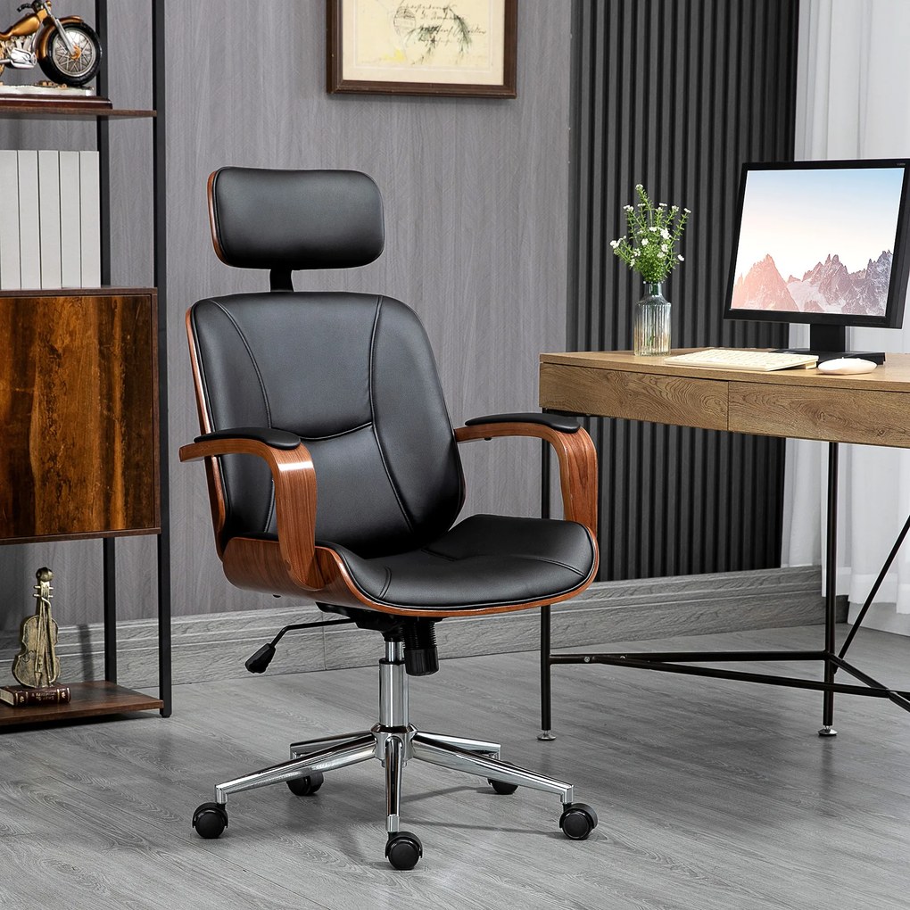 Ergonomická kancelářská židle Vinsetto s otočnou deskou a PU koženým potahem, s odnímatelným opěradlem, nastavitelnou výškou a naklápěcí funkcí 63x62…