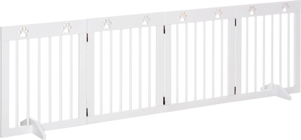 Skládací 4-panelová bariéra pro psy PawHut 204x61 cm - Bezpečnostní bariéra pro psy s dřevěnou konstrukcí a podpěrnými nohami do chodby a na schody Bí
