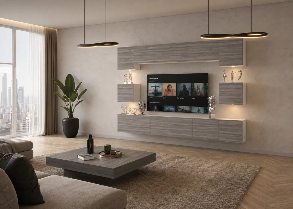 Obývací stěna 300 cm TV šedá antracit grafit IMP PRIMO 3/5/W/GW1/0/0