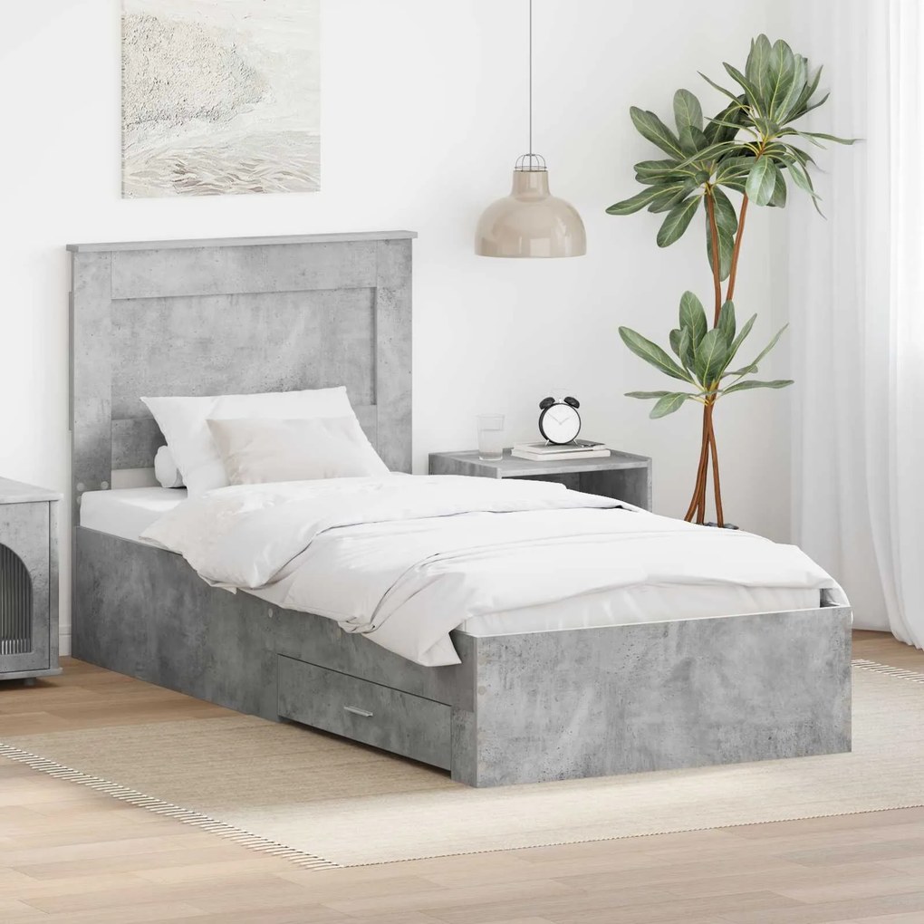 Rám postele se zásuvkou Betonově šedá a stříbrná 75 x 190 cm 3410376