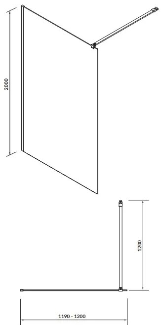 Cersanit Mille, sprchová zástěna typu Walk-In 120x200 cm, 8mm čiré sklo, černý profil, S161-004