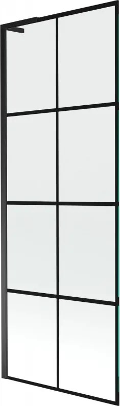 Mexen Next L, 1-křídlová vanová zástěna 70 x 150 cm, 6mm čiré sklo-černý vzor, černý profil, 895-070-000-03-77-70