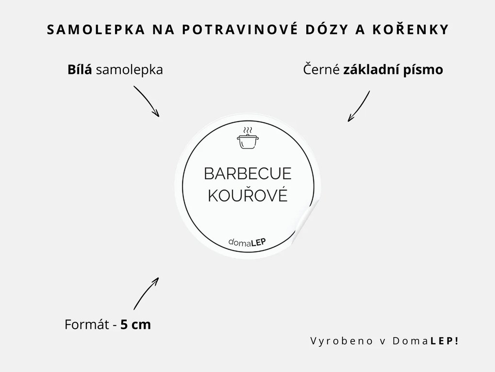 BARBECUE - omyvatelná samolepka na kořenky, výběr rozměrů Ø 5 cm / 5 x 5 cm / 6 x 8 cm | DomaLEP tvar: ČTVEREC, barva: BÍLÁ - ČERNÉ písmo, velikost: š. 5 cm x v. 5 cm - základní písmo
