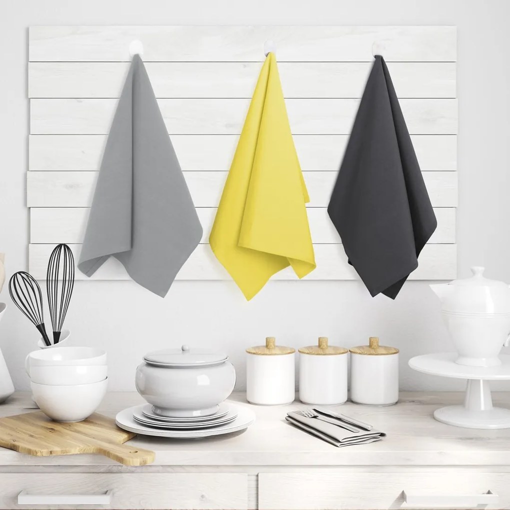 Sada kuchyňských ručníků Letty Plain - 9 ks šedá/žlutá