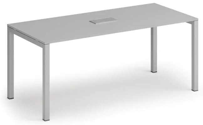 Jednací stůl PRIMO SQUARE, 180x80 cm, šedá + stolní zásuvka TYP I, stříbrná