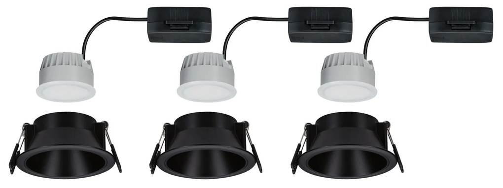 Paulmann 94869 Cole Coin, set bodovek v černé úpravě, 3x6W LED 2700K tříkrokové stmívání, prům. 8,8cm, IP44