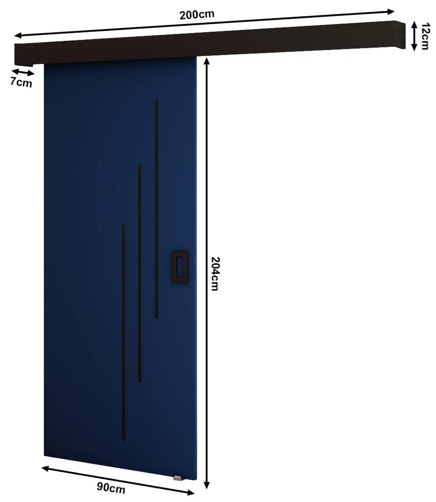 Posuvné dveře 90 Beni 6 Abika 90/204/  krycí lišta 200/12/7 barevné provedení: Tmavě modrý+černý mat krycí lišta+černý mat úchyty