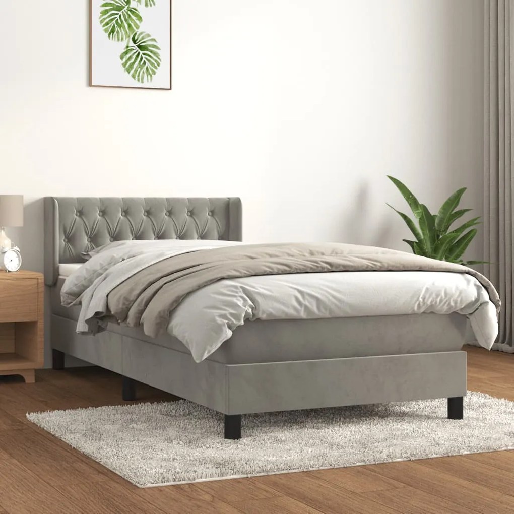 Box spring postel s matrací světle šedá 100x200 cm samet,  3131123
