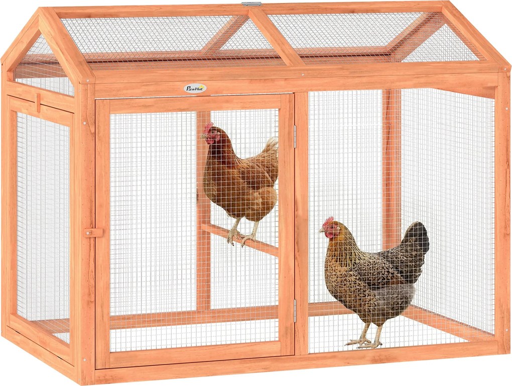 PawHut dřevěný slepičí výběh, 104 × 70,5 × 84 cm, s bidýlkem a dvojími dveřmi – Oranžový | Aosom
