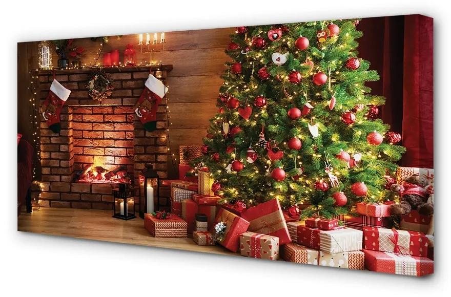 Obrazy na plátně Krbová dárky vánoční stromky 120x60 cm