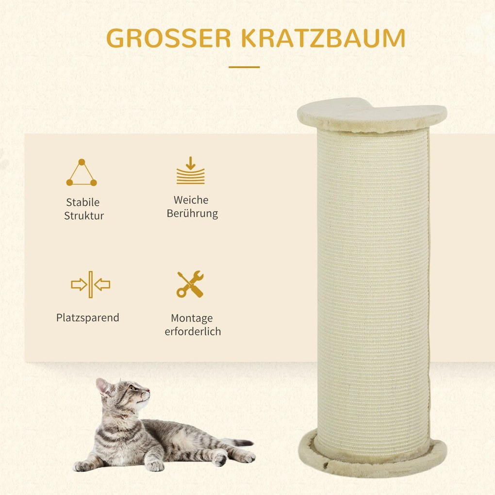 PawHut Kočičí Škrabací Sloupek 85cm Vysoký Škrabací Sloup se Siselovým Lanem, Ochrana proti Nákoncům Kočičí Škrabací Strom pro Středně Velké Kočky, K…