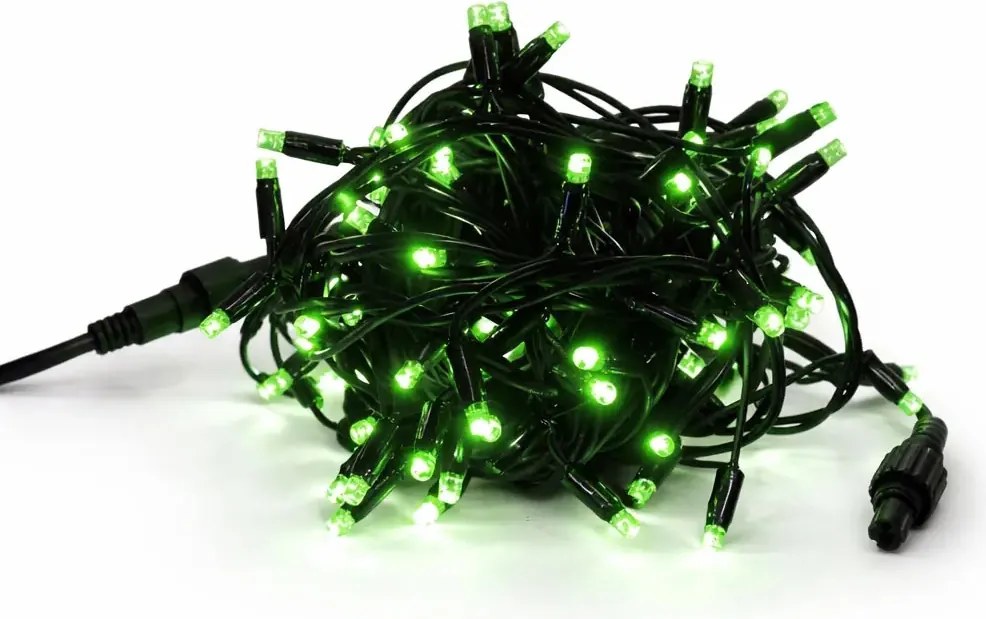 Easy Fix LED světelný řetěz, 5 m, venkovní, zelený, 50 diod, černý kabel, IP44