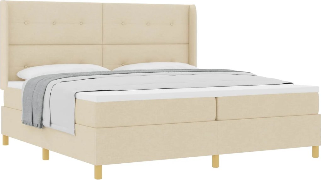 Postel s boxspringem s čelo Krémová 200 x 200 cm textil 3341859
