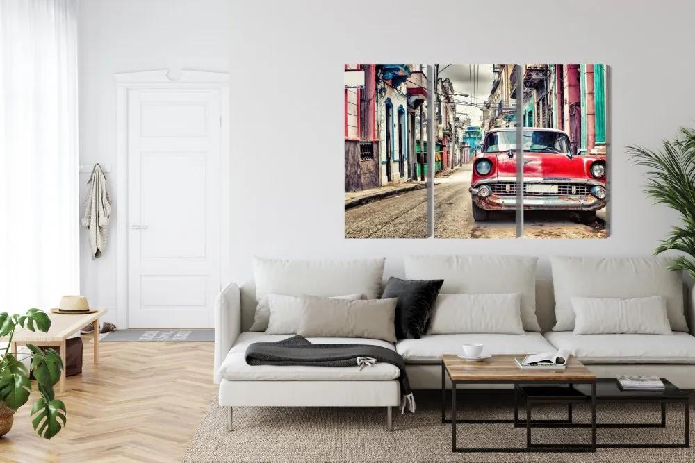 Vícedílný obraz Červené Auto Chevrolet V Retro Stylu Nedostatek Nedostatek Plátno Canvas 150x100