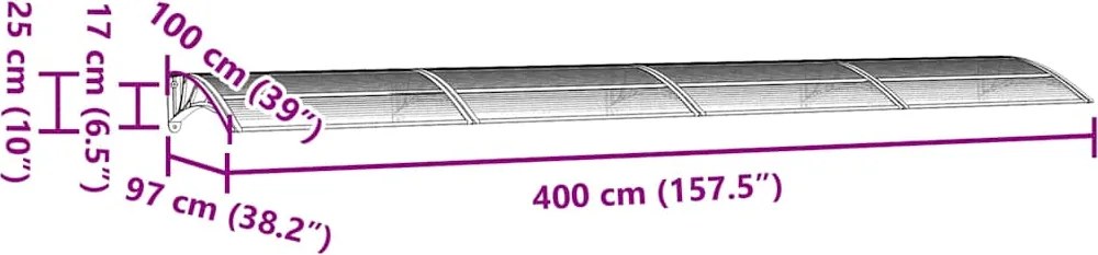 Stříška nad dveře šedá 400 x 100 cm polykarbonát 153601
