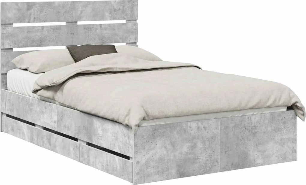 Rám postele s čelo Betonově šedá 135 x 190 cm Inženýrské dřevo 3411840