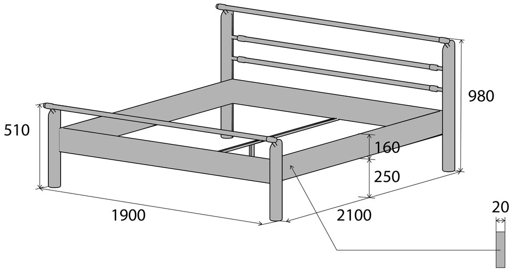 Nábytek ATIKA s.r.o. Kovová postel ROMA Povrchová úprava: bílá, Rozměr: 200 x 200 cm