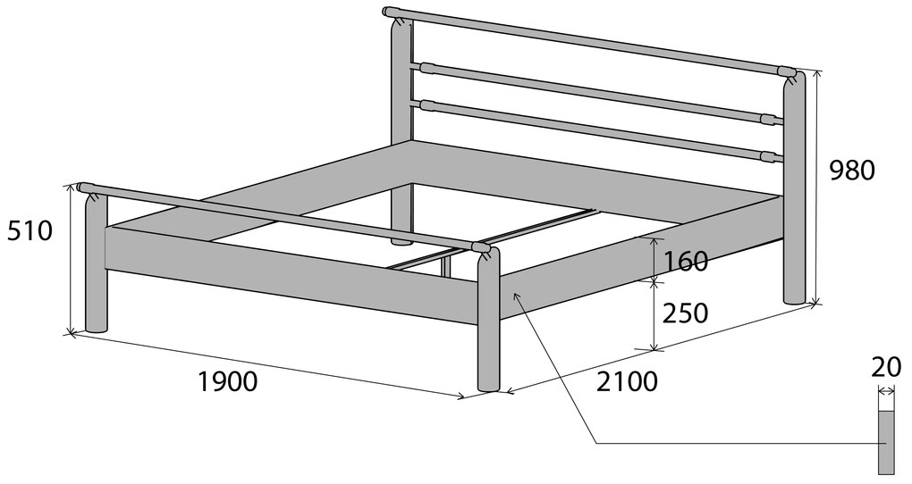 Nábytek ATIKA s.r.o. Kovová postel ROMA Povrchová úprava: na přání dle RAL, Rozměr: 100 x 200 cm