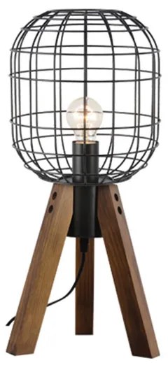 Stolní lampička | Ø24cm, matná černá + dřevo | Aca Lighting (OD90981T)