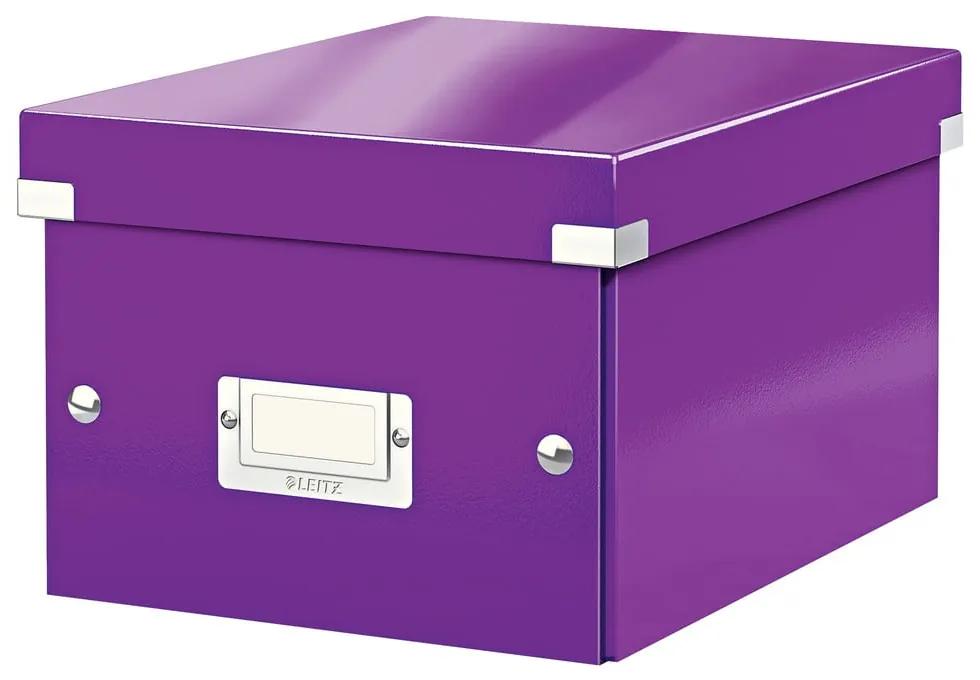 Fialový kartonový úložný box s víkem 22x28x16 cm Click&amp;Store – Leitz