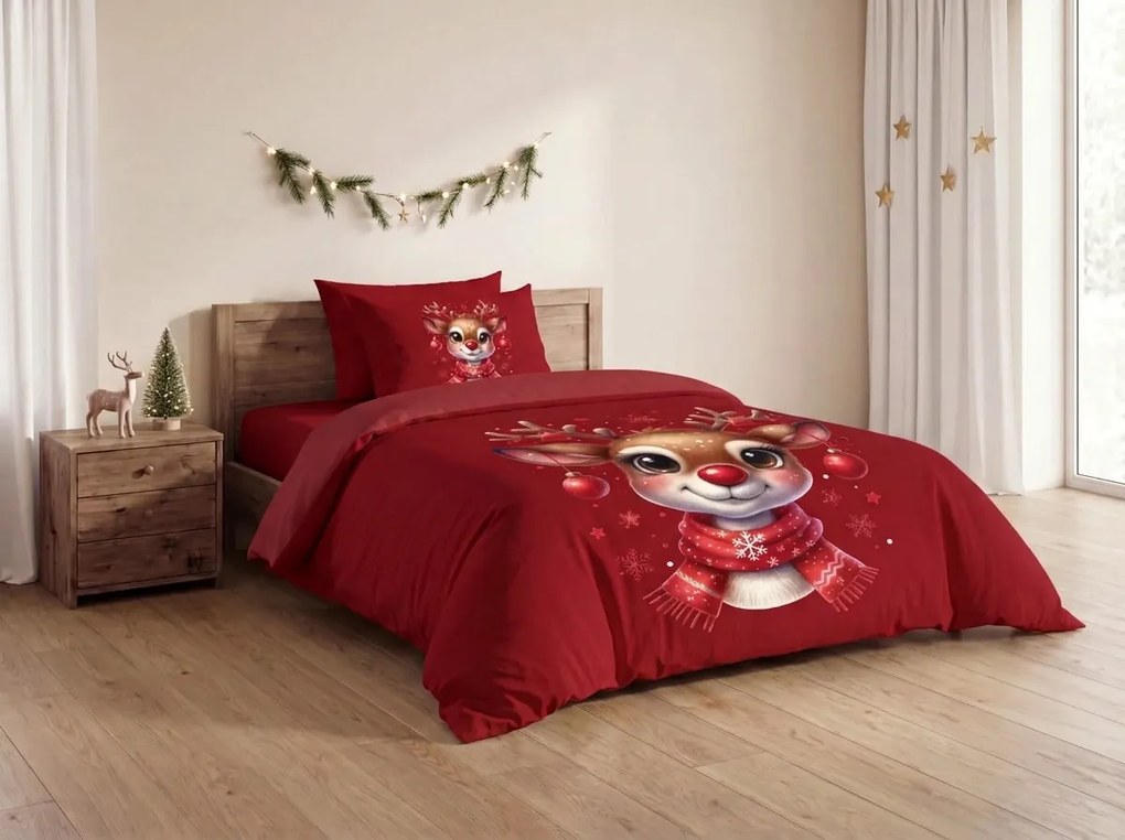 3D povlečení z mikrovlákna MERRY FAWN červené Rozměr povlečení: 2 ks 70 x 90 cm | 140 x 200 cm