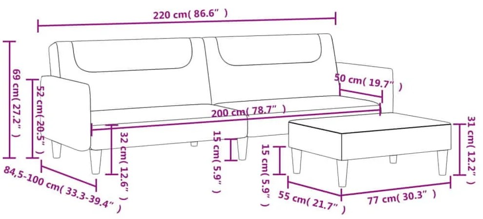 Petromila 2místná rozkládací pohovka s podnožkou tmavě šedá textil