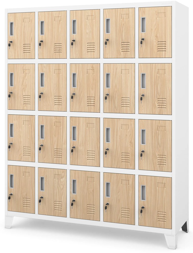 Skříň s 20 uzamykatelnými boxy, bílá/dub sonoma, 1360x1720x450 mm: ROBERT Eco Design