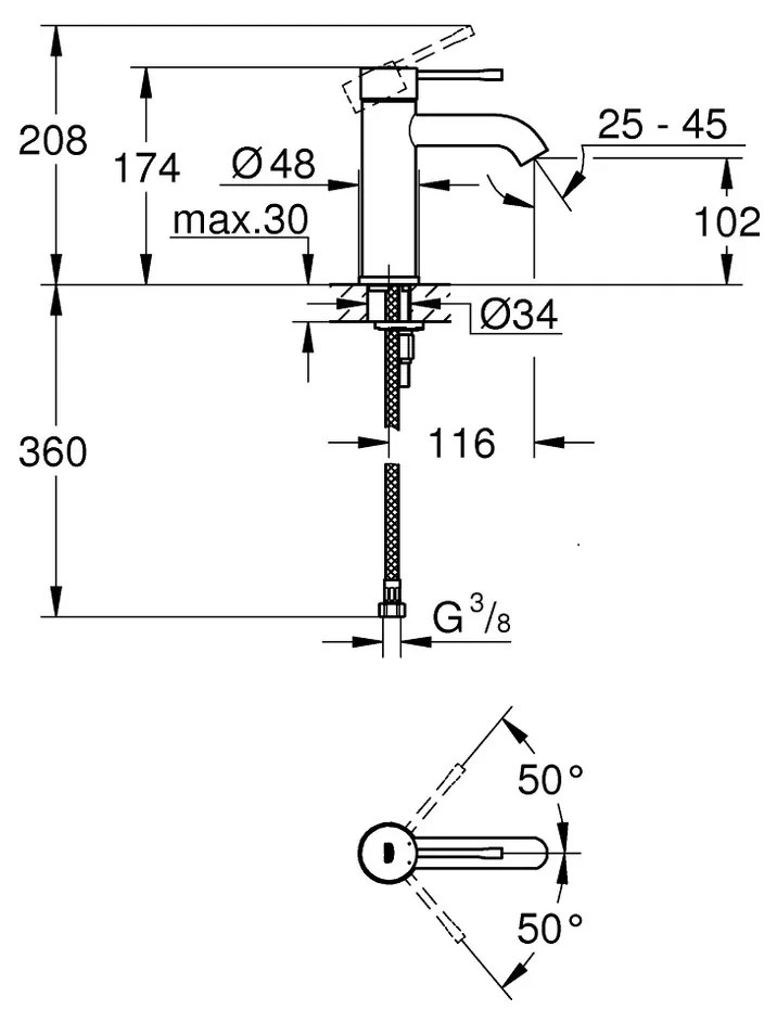 Grohe Essence - Páková umyvadlová baterie, DN 15S-Size, Hard Graphite 23590A01