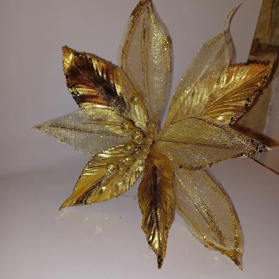 Dekorace umělý květ, 31 × 20 cm, zlatá