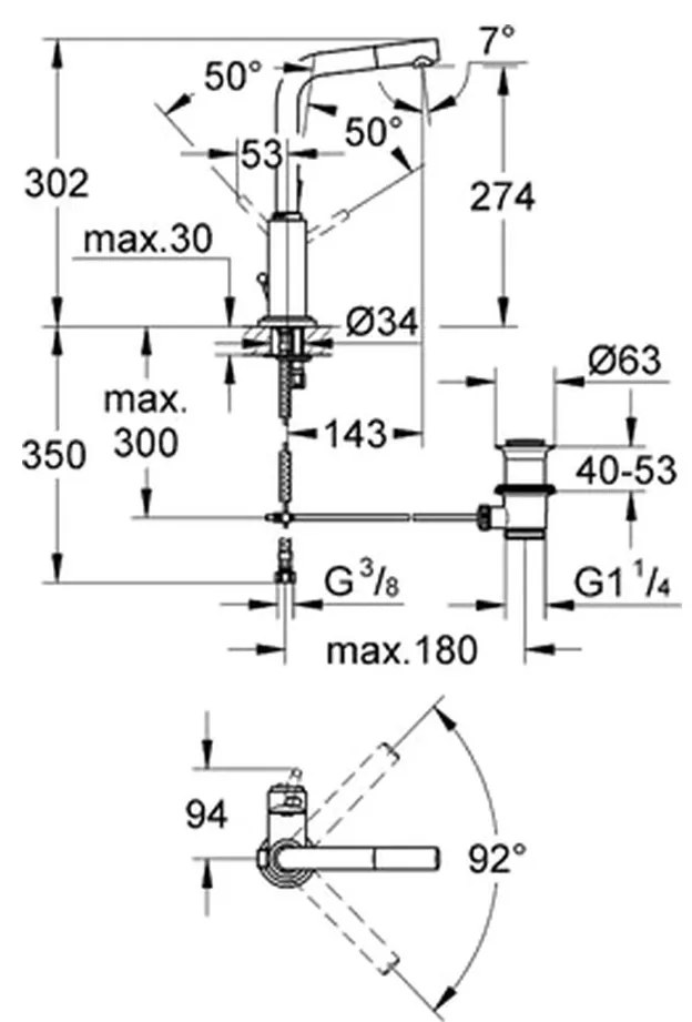 Grohe Atrio - Páková umyvadlová baterie s odtokovou garniturou, chrom 32129001