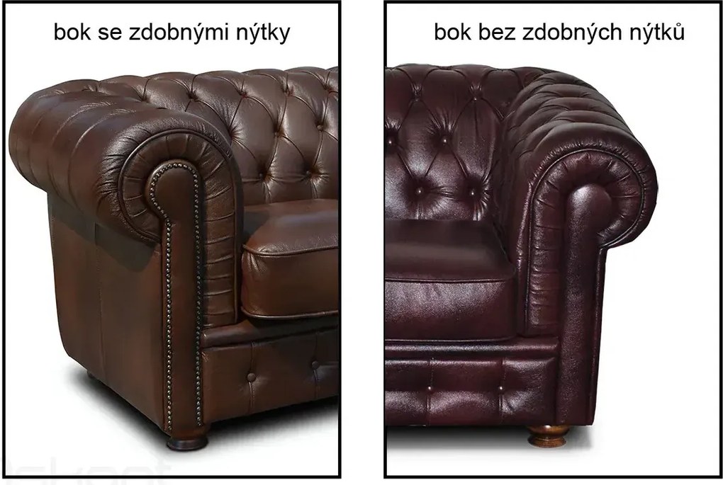 ASKONT Chesterfield Windsor Kožené křeslo 1M Puncované / bez puncování