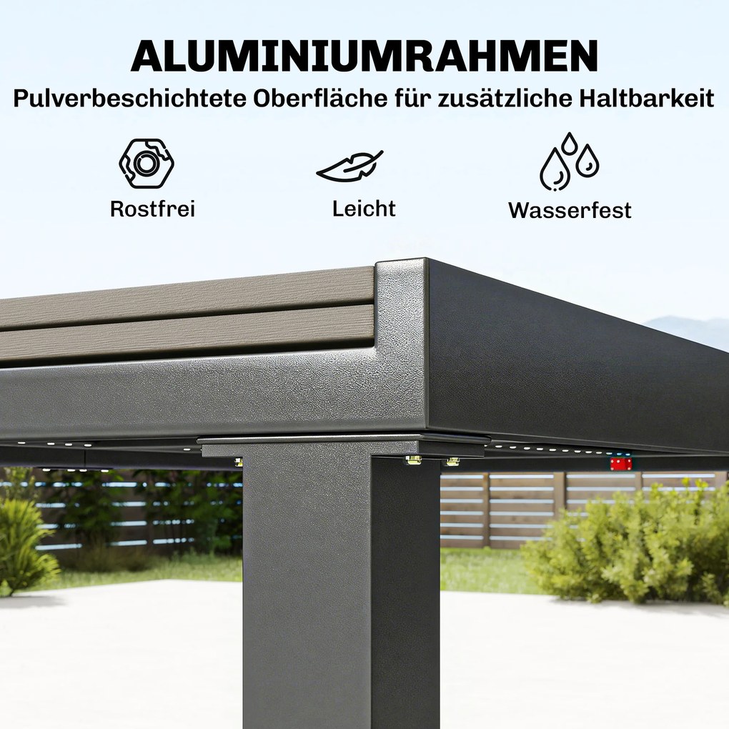 Outsunny Zahradní set nábytku 7 ks, rozkládací stůl 150–225 cm + 6 židlí, hliník, imitace dřeva, šedý