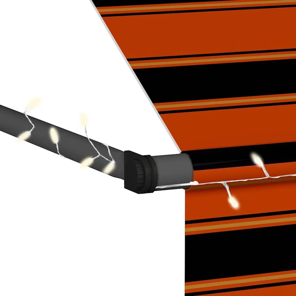 Ručně zatahovací markýza s LED světlem 300 cm oranžovo-hnědá 145880