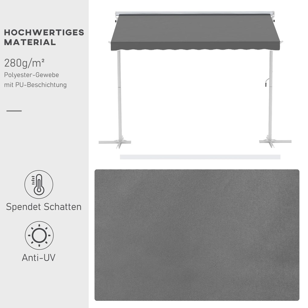 Stojící zahradní markýza Outsunny 3x3m se sklopným ramenem a klikou, šedá markýza na terasu pro ochranu před sluncem a volný čas | Aosom.de