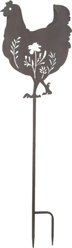 Hnědá antik zahradní dekorace zápich slepice - 32*2*113 cm