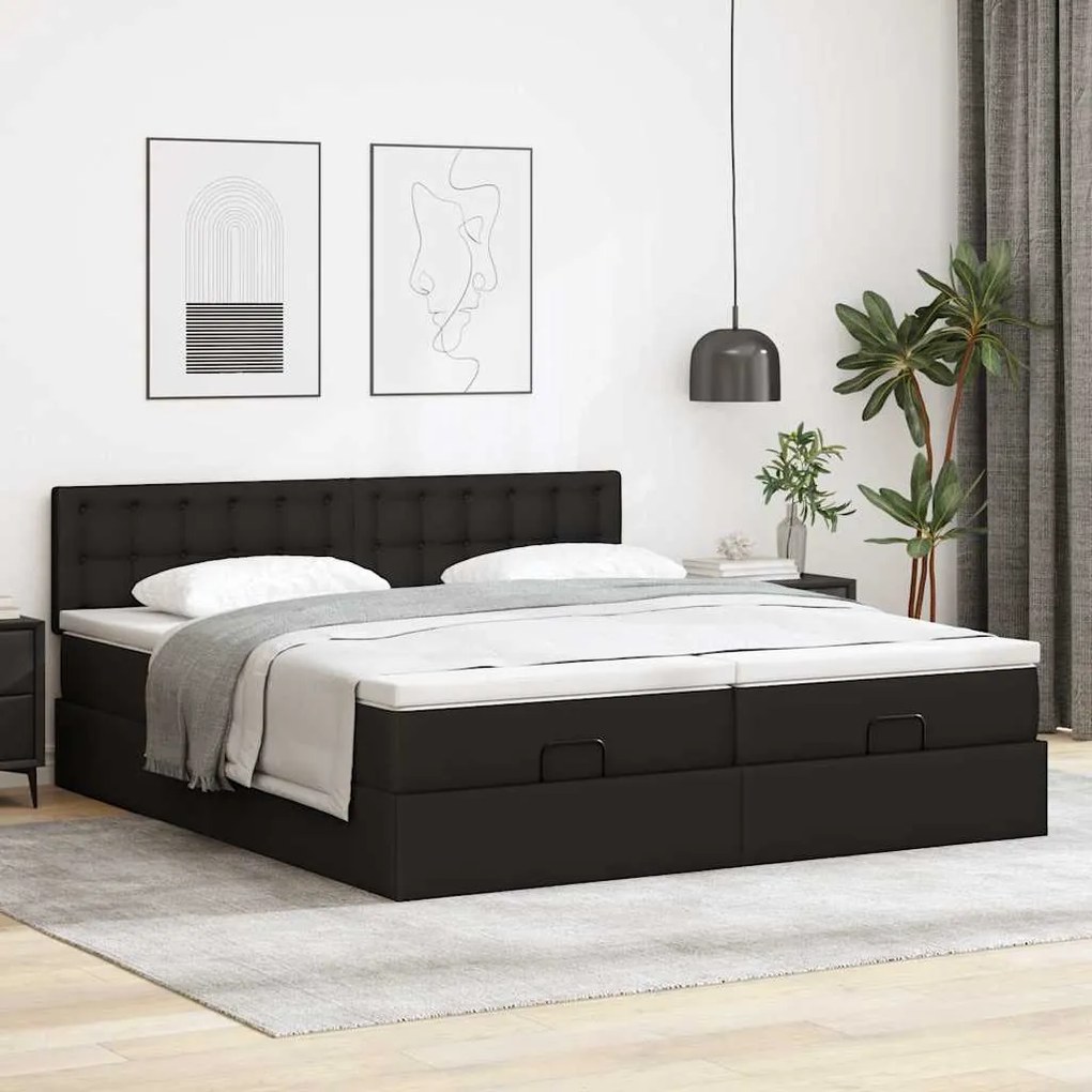 Osmanský rám postele s matracíes černá 160x200cm umělá kůže 3311951