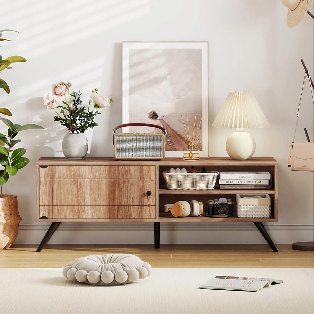 Costway TV skříňka TV se skříňkou a 2 otevřené přihrádky TV – 120 × 40 × 44,5 cm