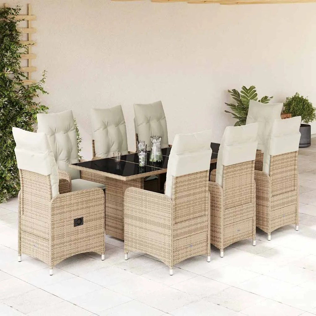 9dílný zahradní bistro set s poduškami béžový polyratan 3277106