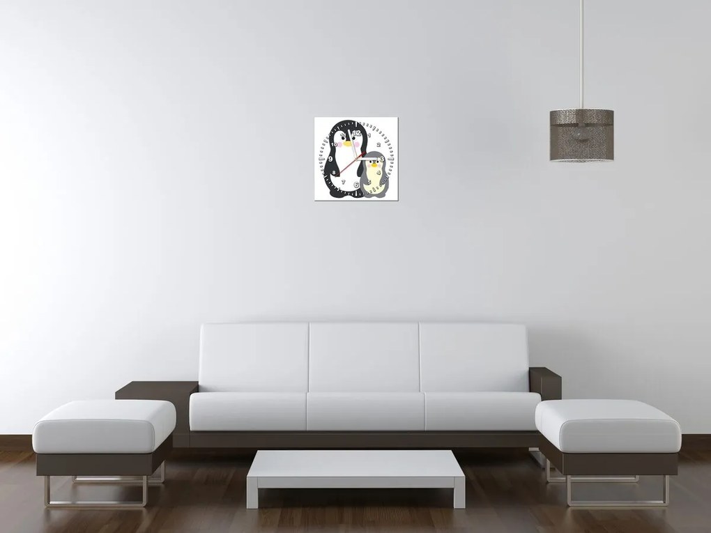 Gario Obraz s hodinami Tučňáci Rozměry: 30 x 30 cm
