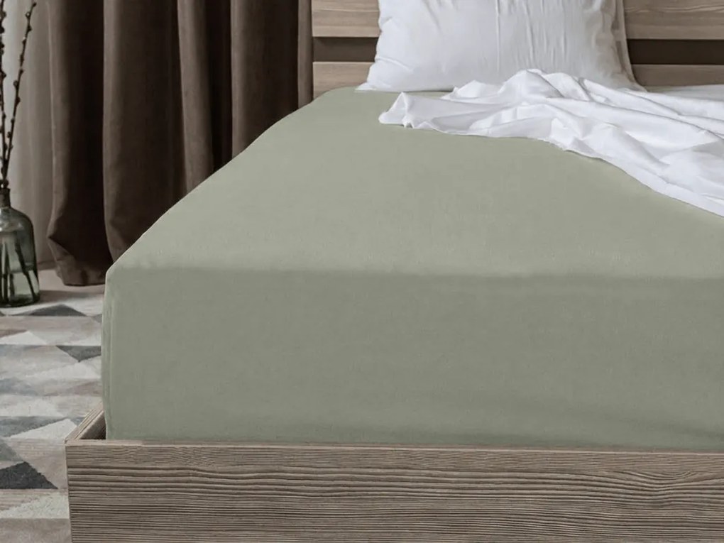 Bavlněné prostěradlo s gumou STANDARD 90 x 200 cm šedozelené