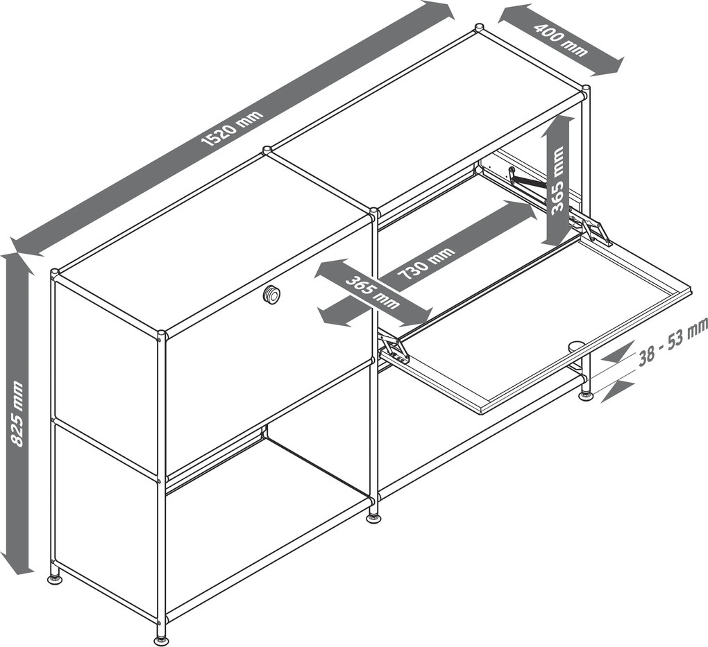 Tchibo - Kovová odkládací skříňka CN3 s přemístitelnými výklopnými dvířky - barva: šedá