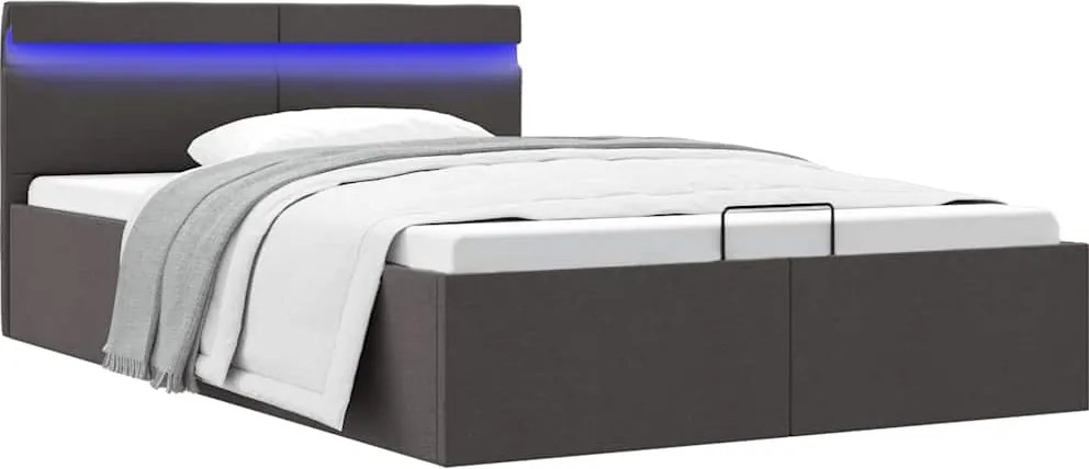 Rám postele LED s úložným prostorem tmavě šedý textil 120x200cm 285602