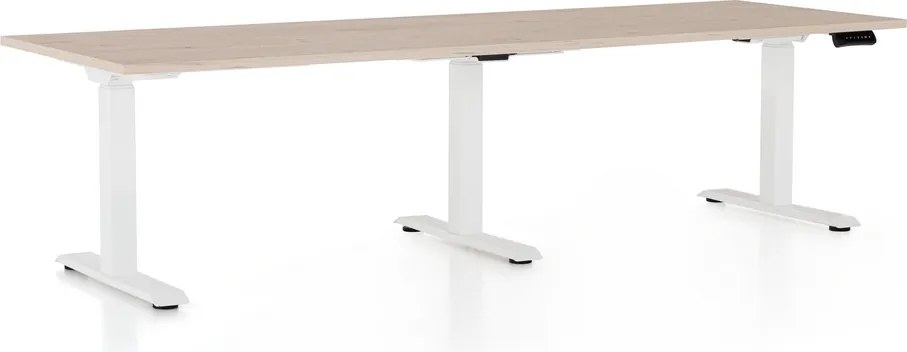 Výškově nastavitelný stůl OfficeTech Long, 240 x 80 cm, bílá podnož, dub