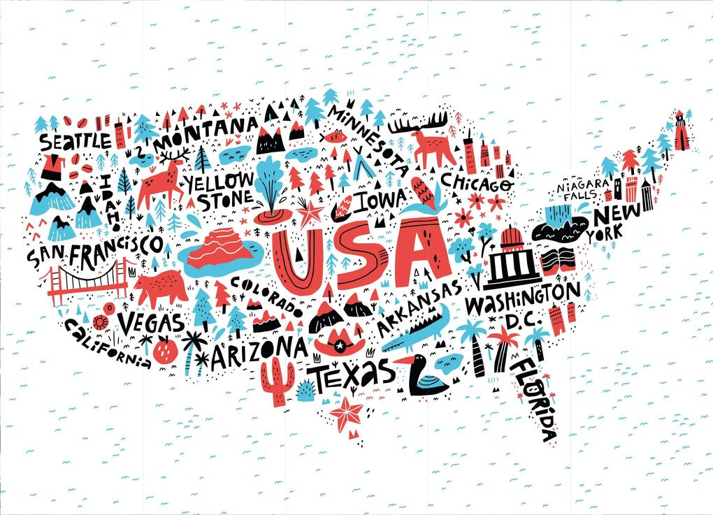Malvis Tapeta grafická mapa USA Vel. (šířka x výška): 288 x 200 cm