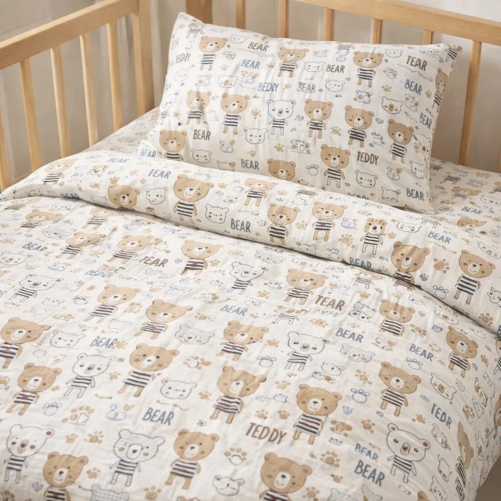 Mušelínové povlečení Teddy Bear TiaHome - 1x Polštář 90x70cm, 1x Přikrývka 140x200cm