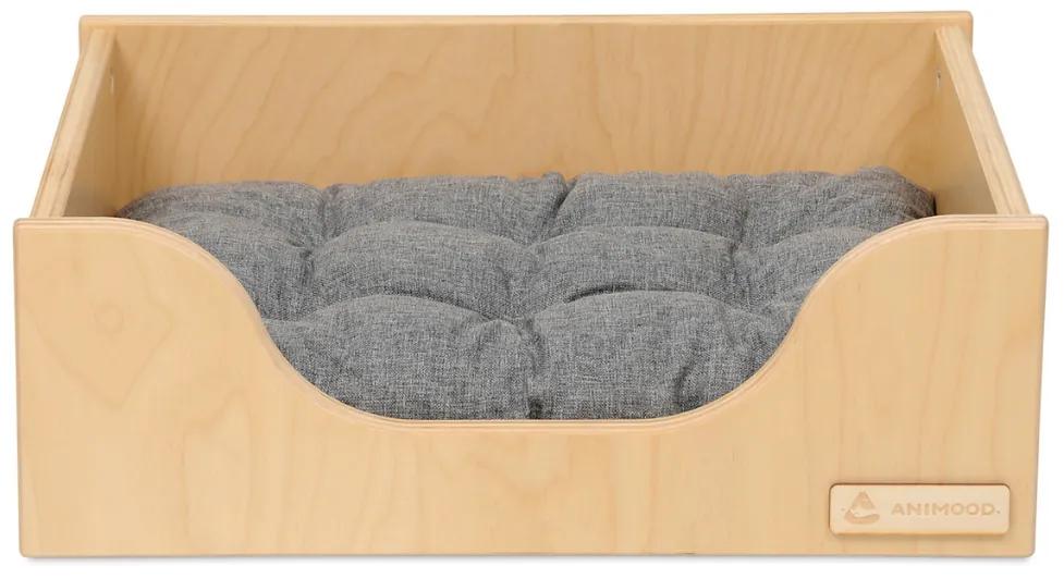 Animood Dřevěný pelíšek MARTI s šedým polštářem Zvolte rozměr: L
