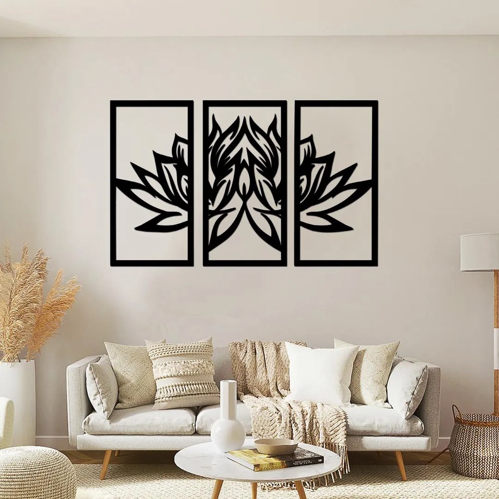 dřevo života 3dílny obraz LOTOSOVÝ KVĚT Barevný vzor: Černá, Rozměry (cm): 150x100