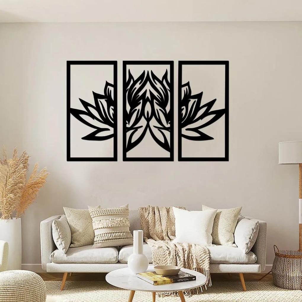 dřevo života 3dílny obraz LOTOSOVÝ KVĚT Barevný vzor: Černá, Rozměry (cm): 240x160